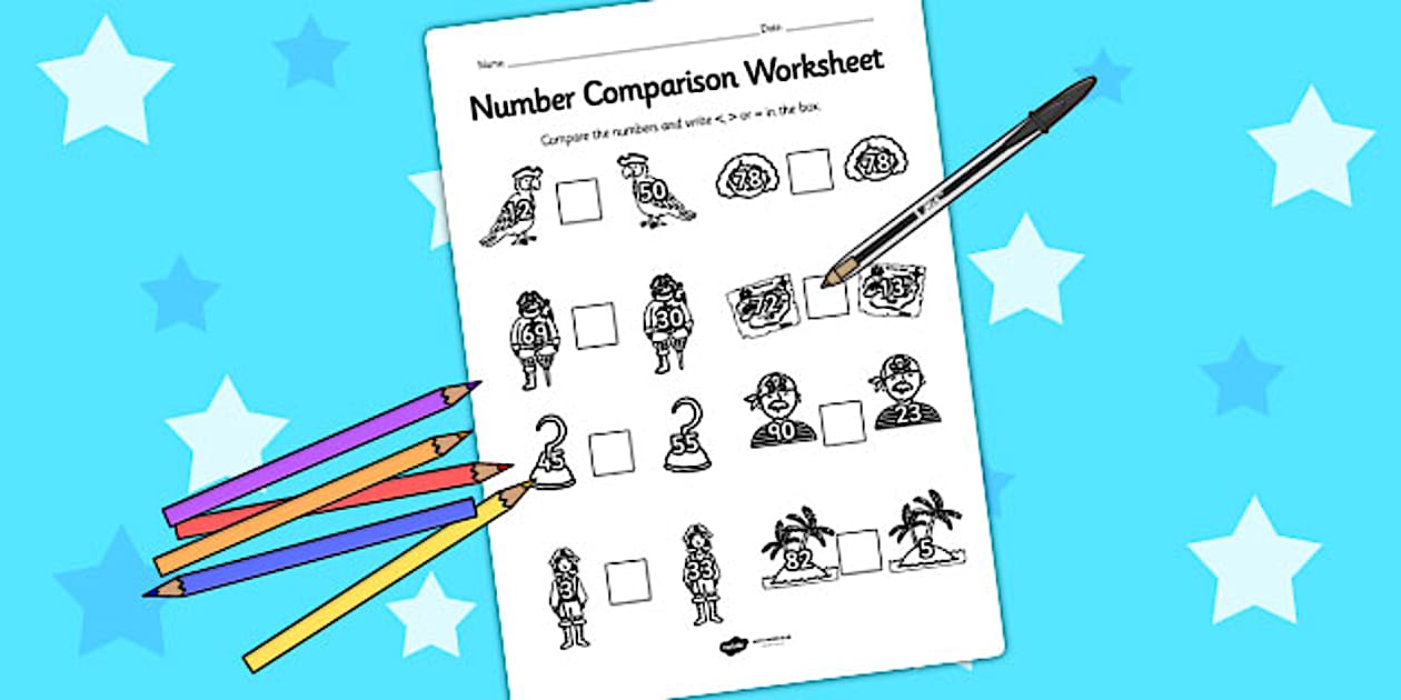 Pirates Number Comparison Worksheet (teacher made) - Twinkl