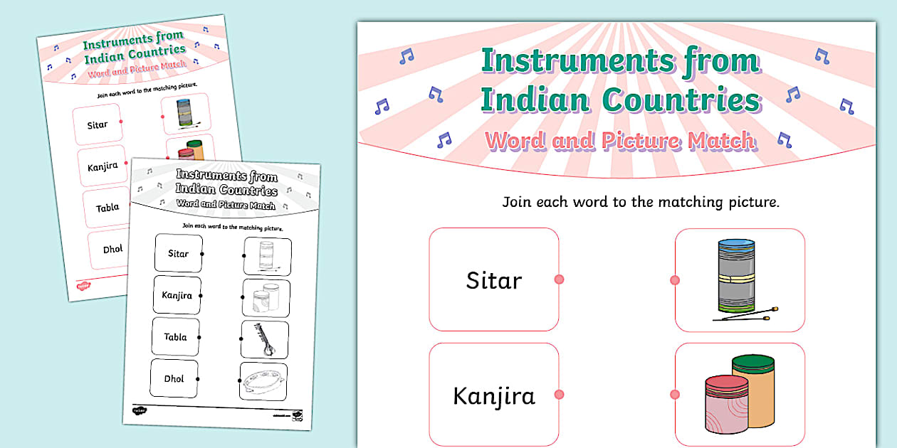 👉 Instruments from Indian Countries Word and Picture Match