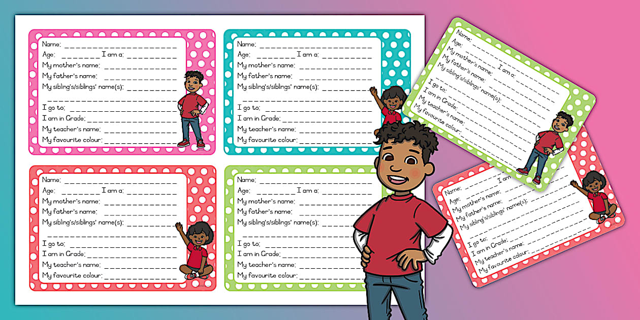 Grade R English - All About Me - Information Cards