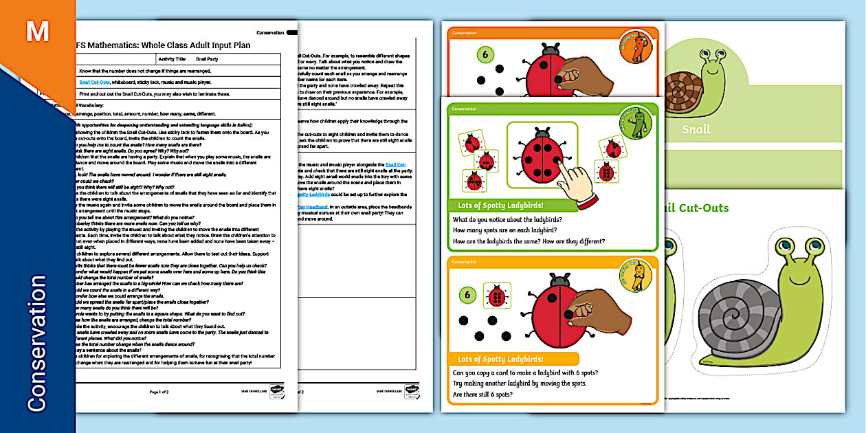 EYFS Maths Snail Party Conservation Adult Input Plan & Pack