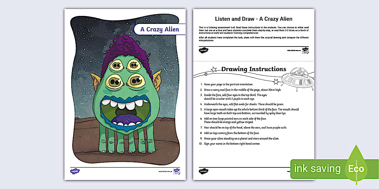 Alien Listen And Draw Activity | Verbal Comprehension PDF