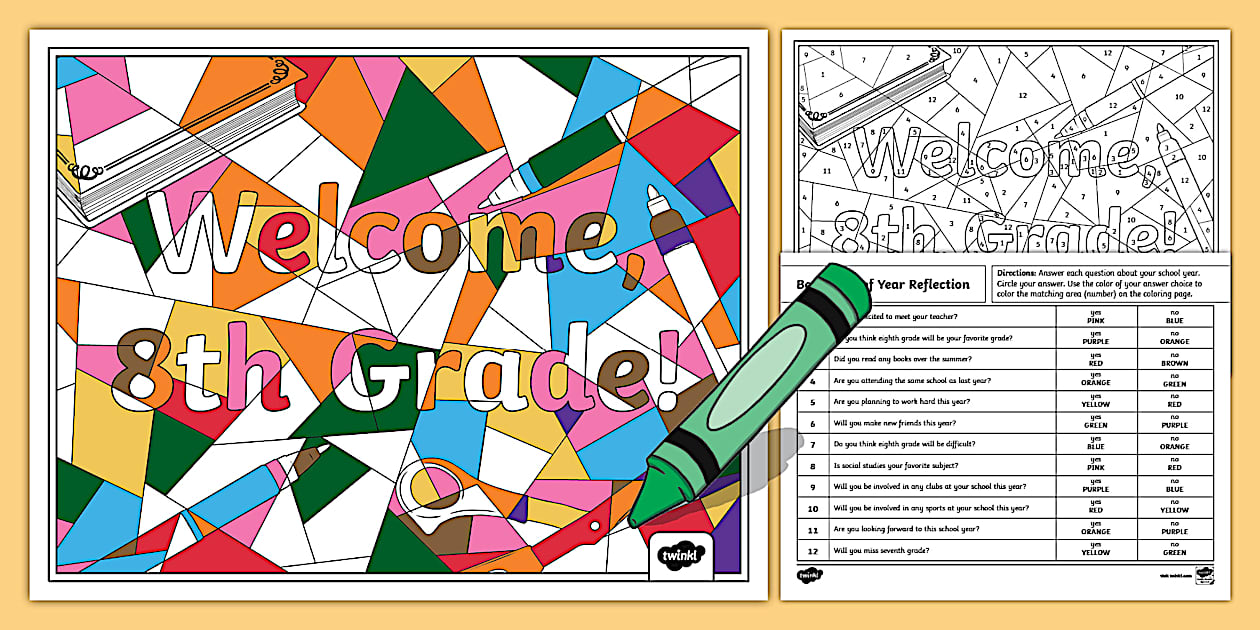 Eighth Grade Beginning of the Year Coloring Sheet - Twinkl