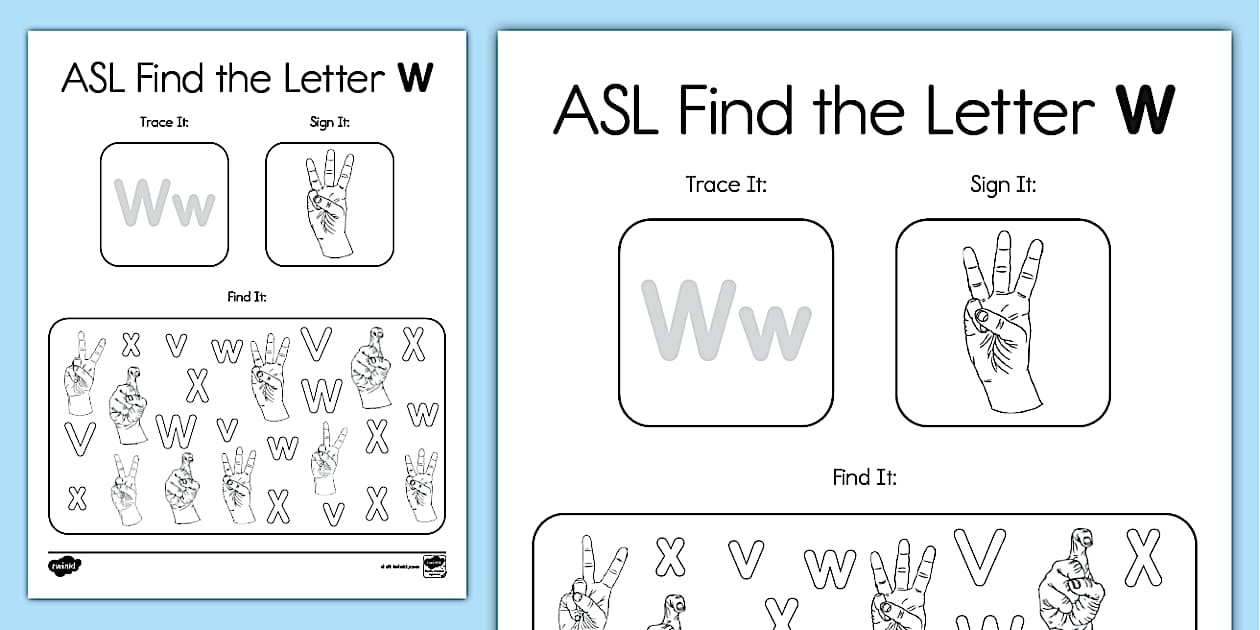 ASL Find the Letter W Worksheet (teacher made) - Twinkl