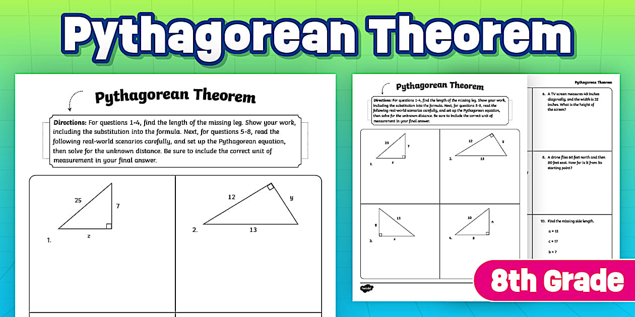 Eighth Grade Pythagorean Theorem Mixed Practice Worksheet