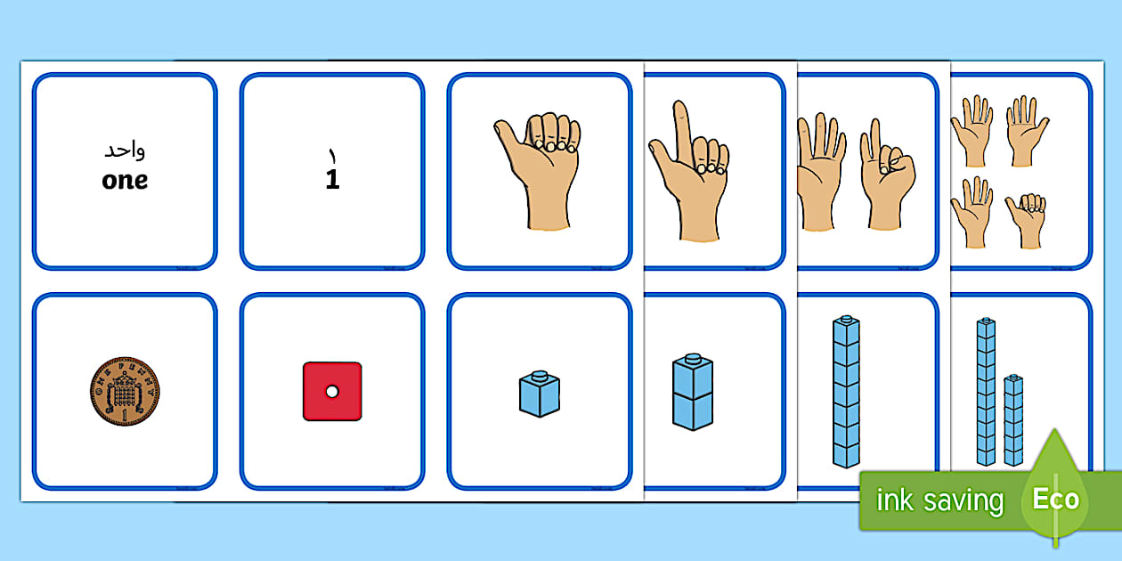 0-20 Visual Number Matching Cards Arabic/English - Twinkl