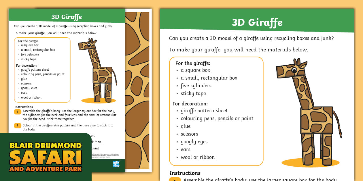 FREE! - Blair Drummond: Make a 3D Giraffe Model - Twinkl