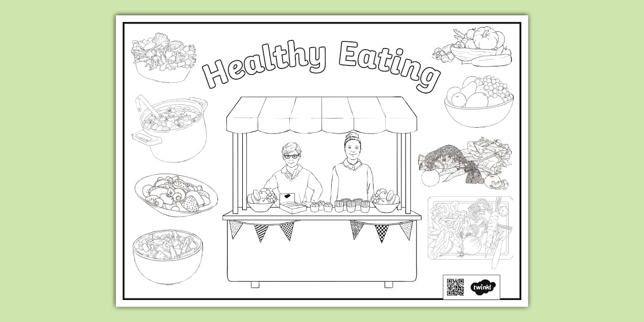 Healthy Eating Doodles Colouring Sheet - Twinkl