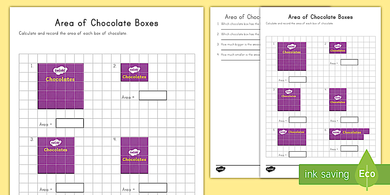 Editable Measuring Area of Chocolate Boxes Activity for 3rd-5th Grade