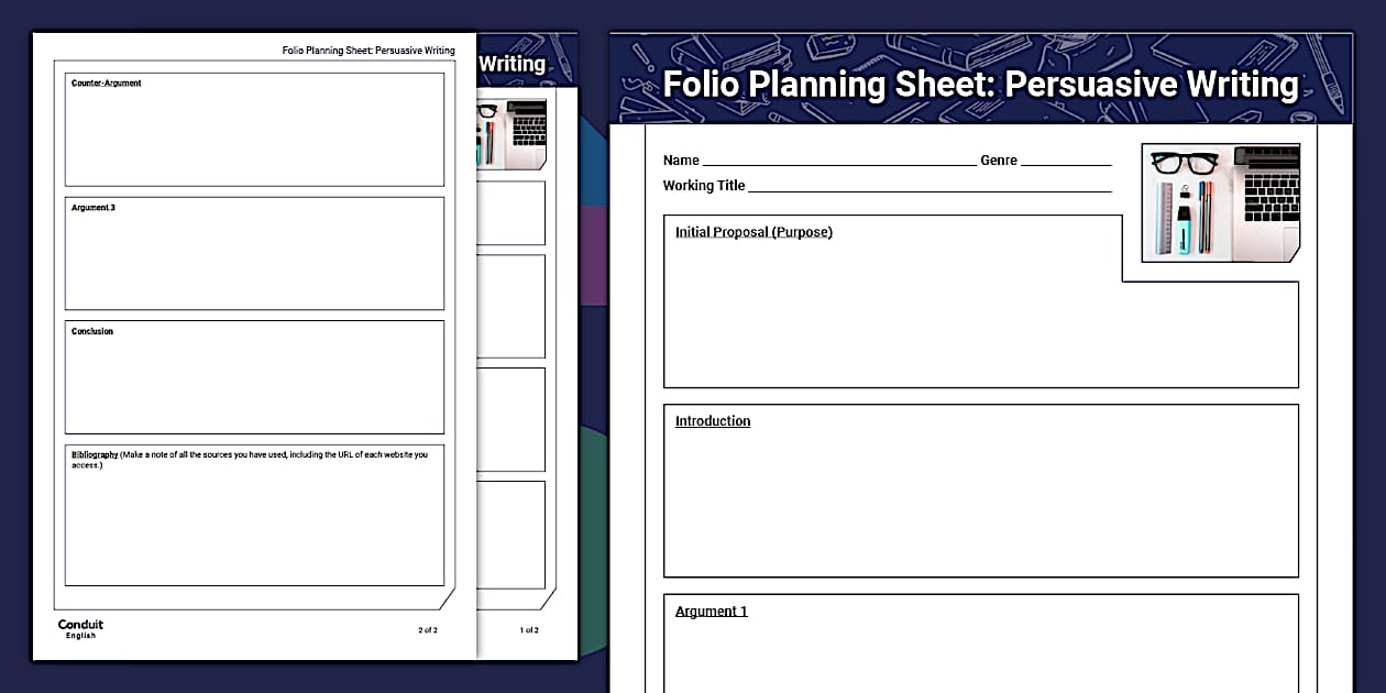 Folio Planning Sheet: Persuasive Writing - Twinkl