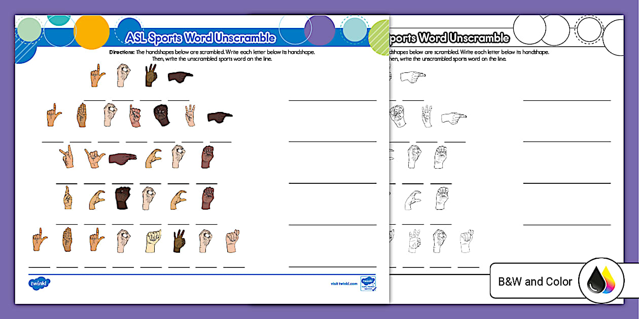 ASL Sports Word Unscramble Worksheet (Teacher-Made) - Twinkl