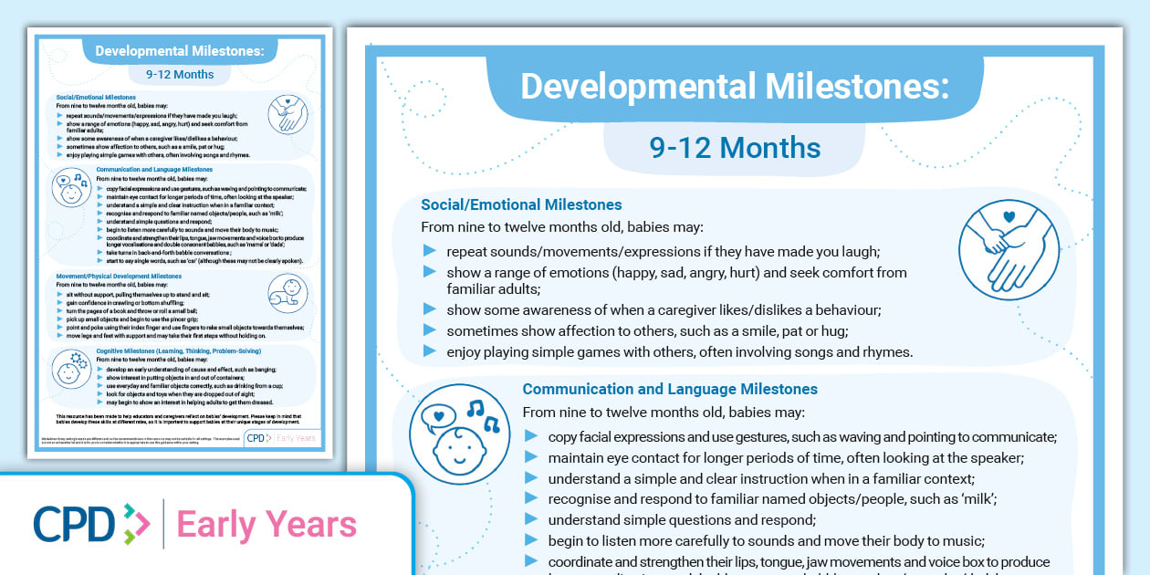 Developmental Milestones | 9-12 Months | Poster - Twinkl