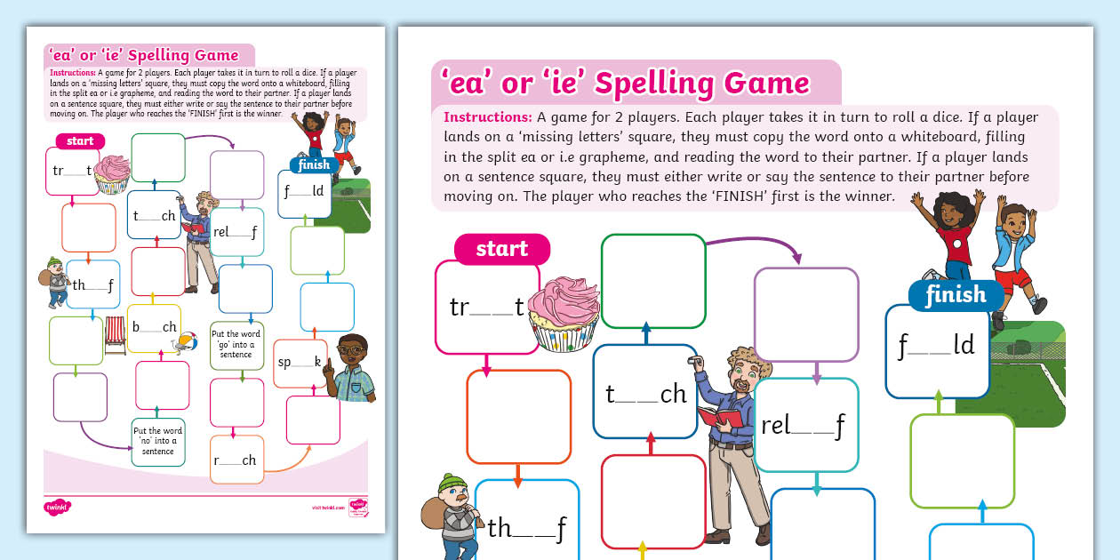 ea or ie Spelling Board Game (Teacher-Made) - Twinkl
