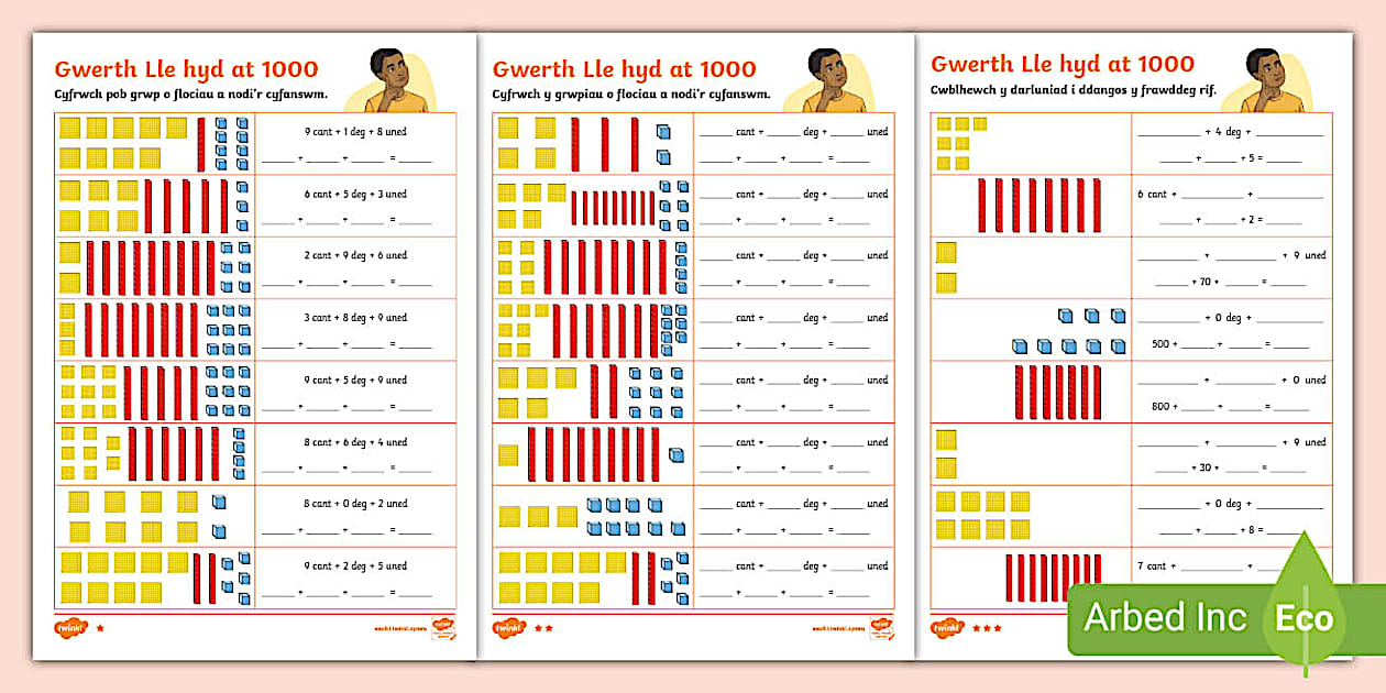 Taflen Waith Gwahaniaethol: Gwerth Lle Hyd at 1000