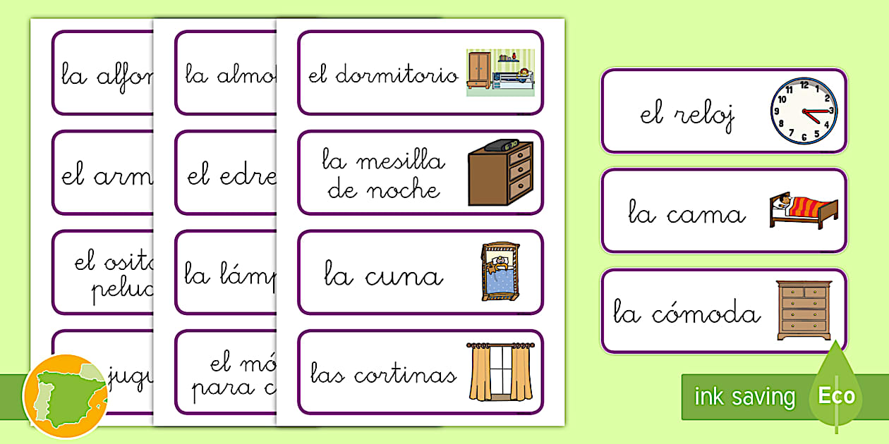 Tarjetas de vocabulario: El dormitorio (teacher made)