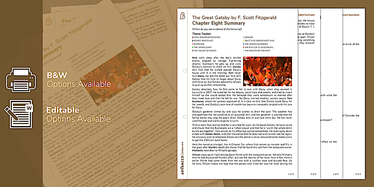 The Great Gatsby Revision: Chapter Eight Summary - Twinkl