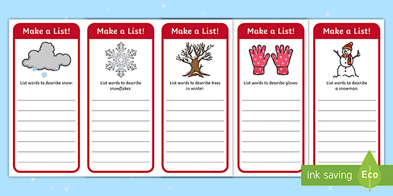Make a List Early Writing Activity Pack: Winter - Twinkl