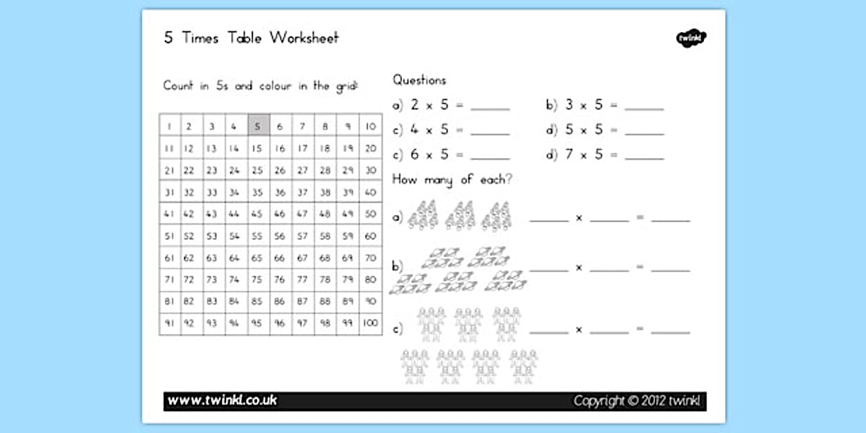 5 Times Table Worksheet (teacher made) - Twinkl