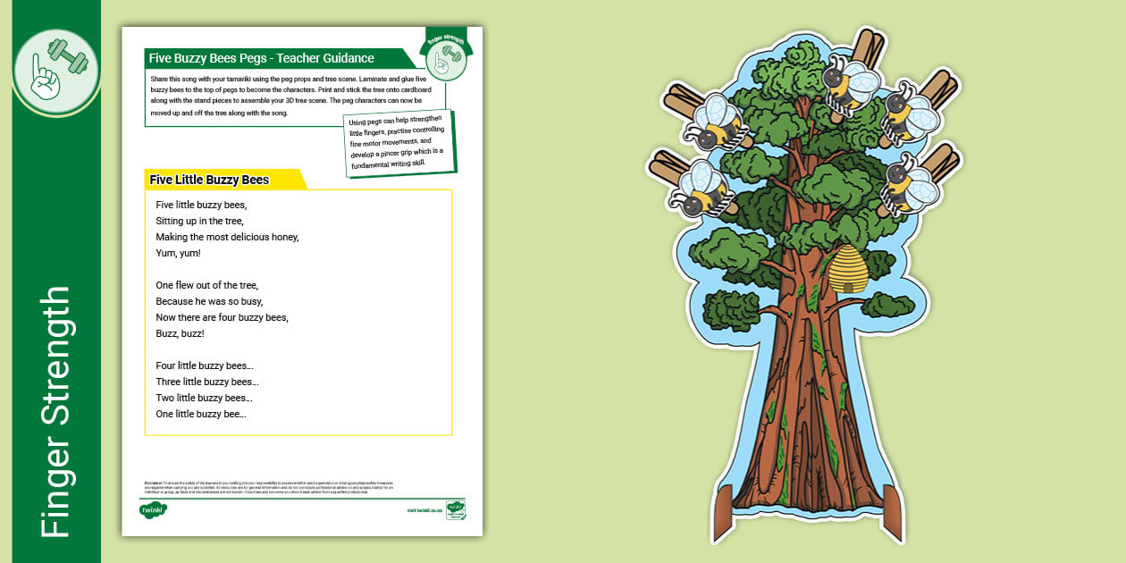 Five Buzzy Bees Pegs - Fine Motor Activity (teacher made)