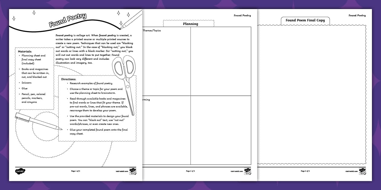 Found Poetry Activity for 3rd-5th Grade (teacher made)