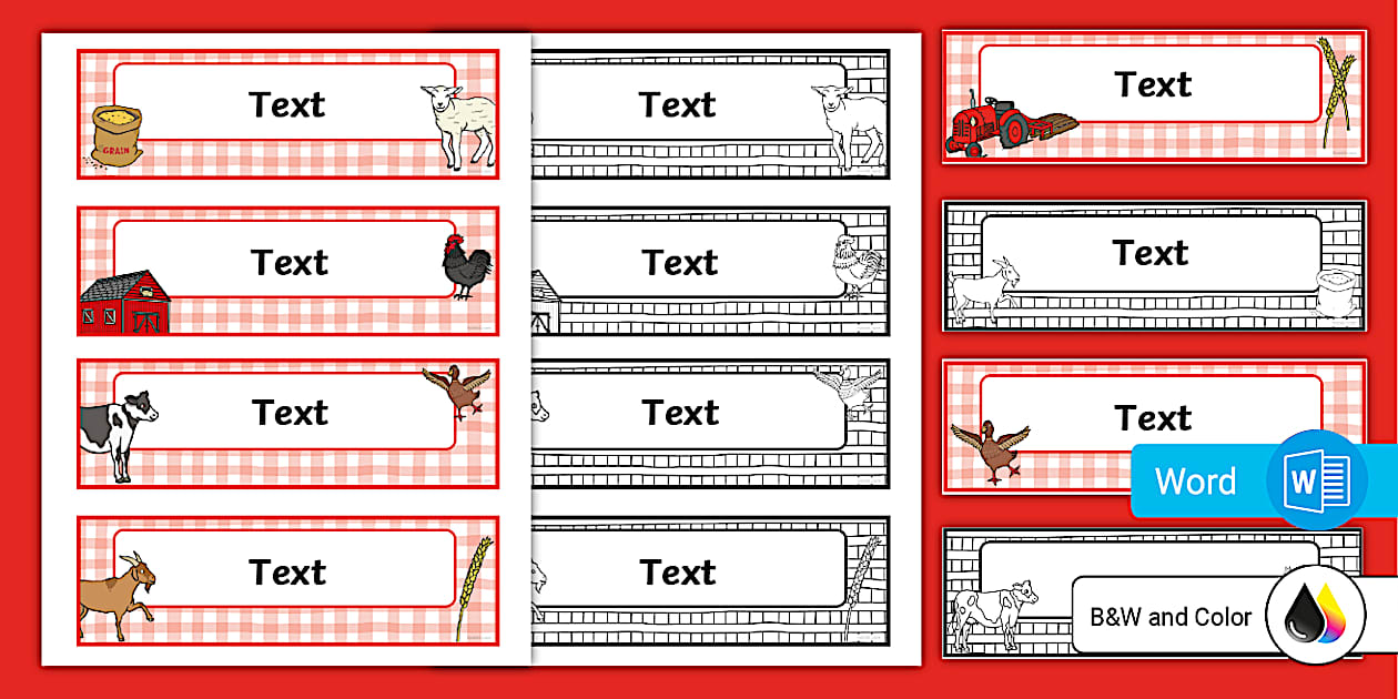 Editable Down on the Farm Theme Labels