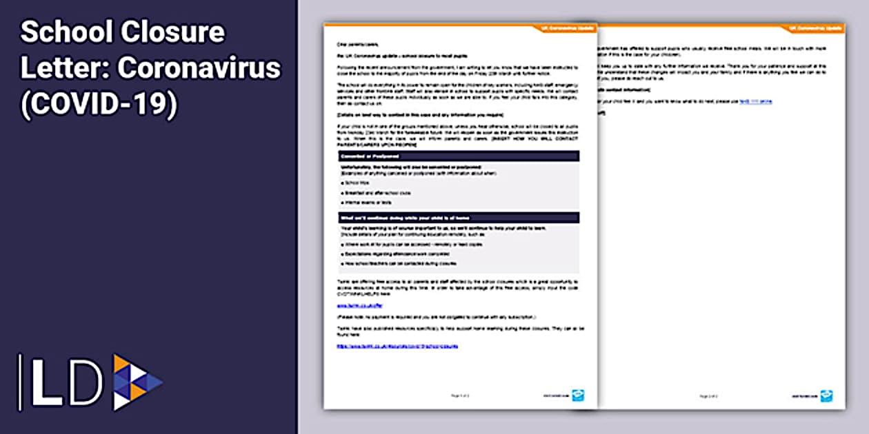 School Closure Letter: Coronavirus (COVID-19) (Teacher-Made)