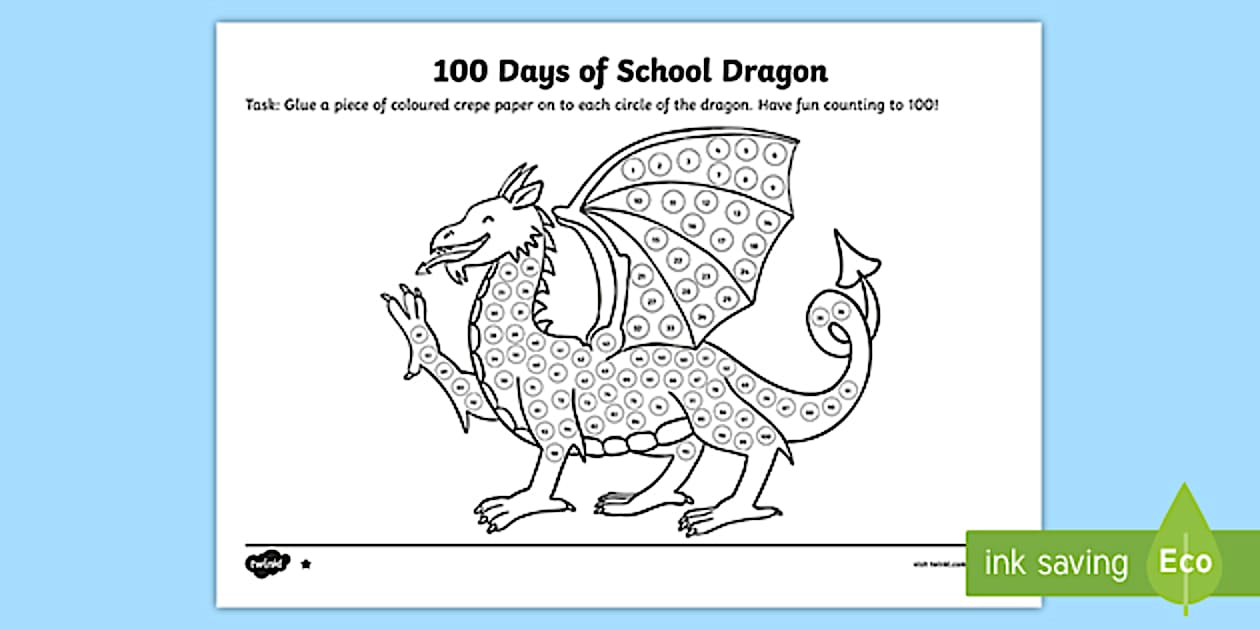 TAS 100 Days of School Dragon Cut and Stick Differentiated Activity