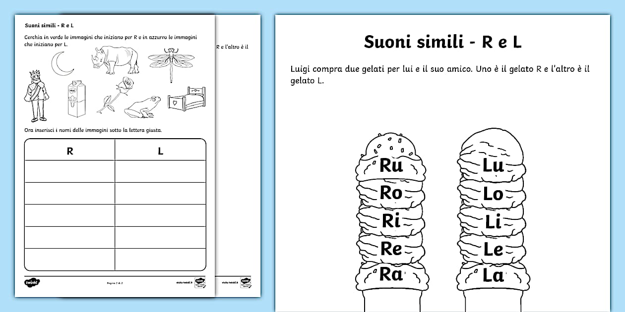 Suoni simili - L e R - Scheda esercizi (teacher made)