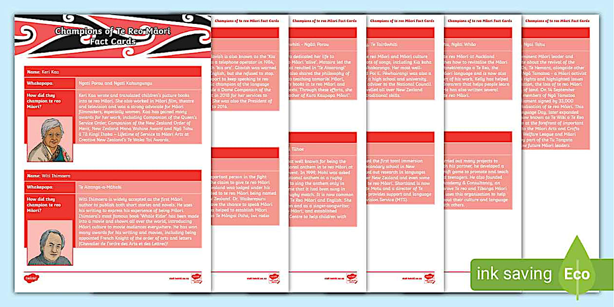 Champions of Te Reo Māori Fact Cards
