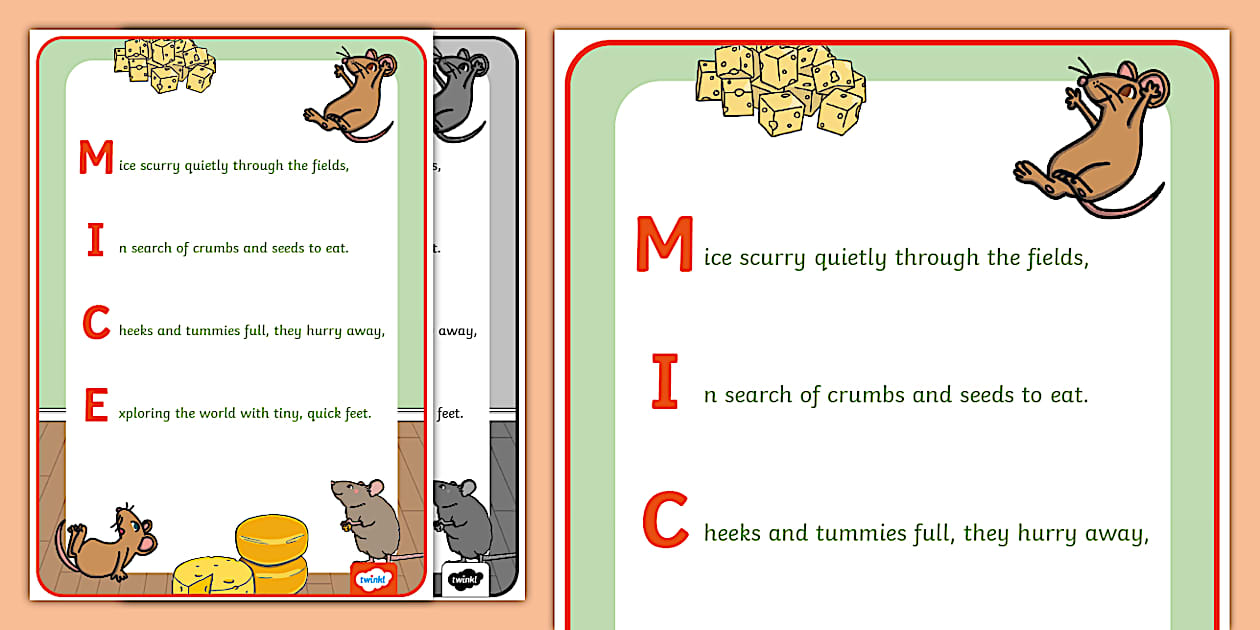 Mice Acrostic Poem Example (teacher made) - Twinkl