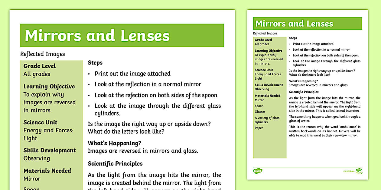 Reflected Images Science Experiment (teacher made) - Twinkl