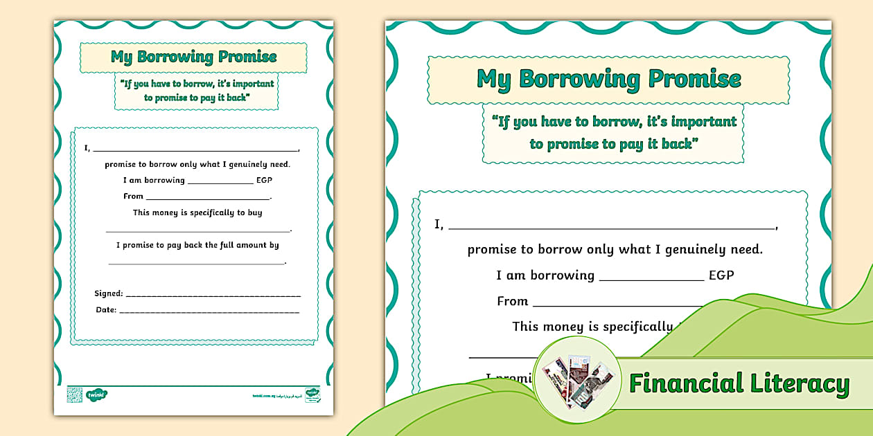 * NEW * Borrowing Promise Note (teacher made) - Twinkl