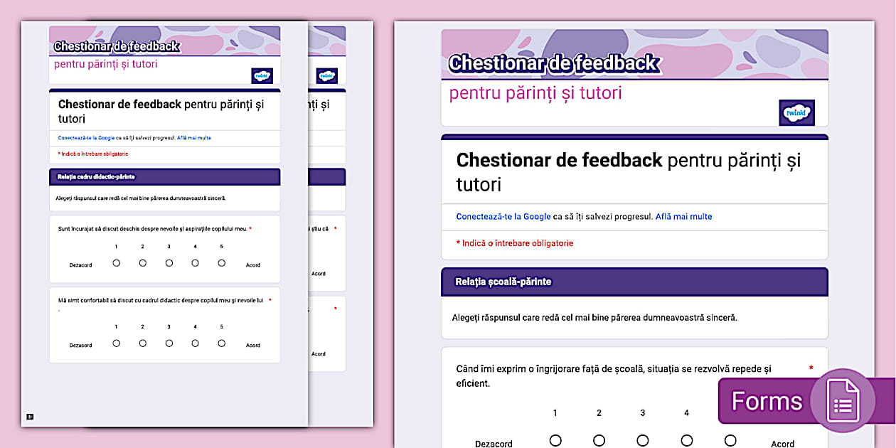 Chestionar feedback pt părinți și tutori – Formular digital