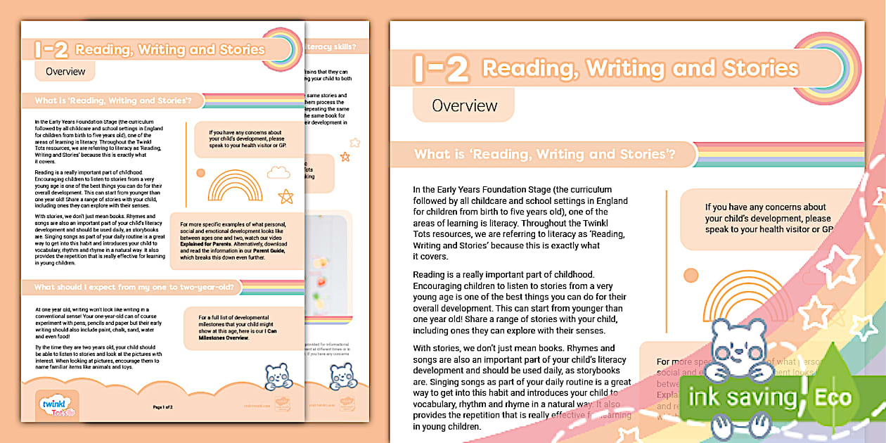 1-2 Years Reading, Writing Stories Overview - Twinkl