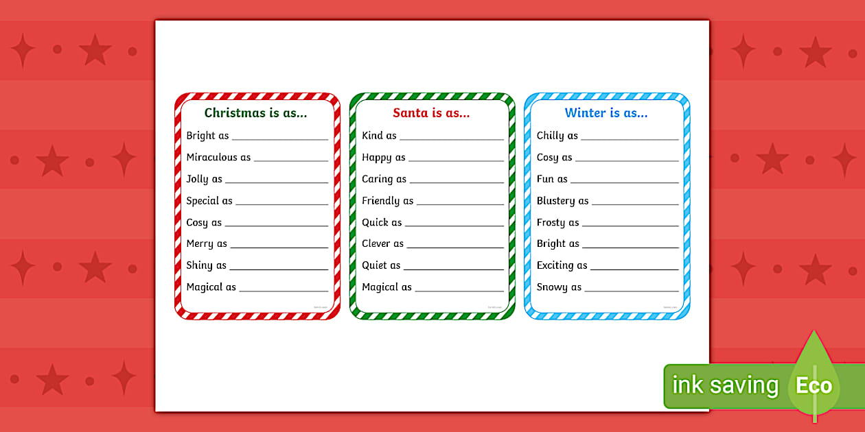 Simile Poem Template Christmas Card Inserts
