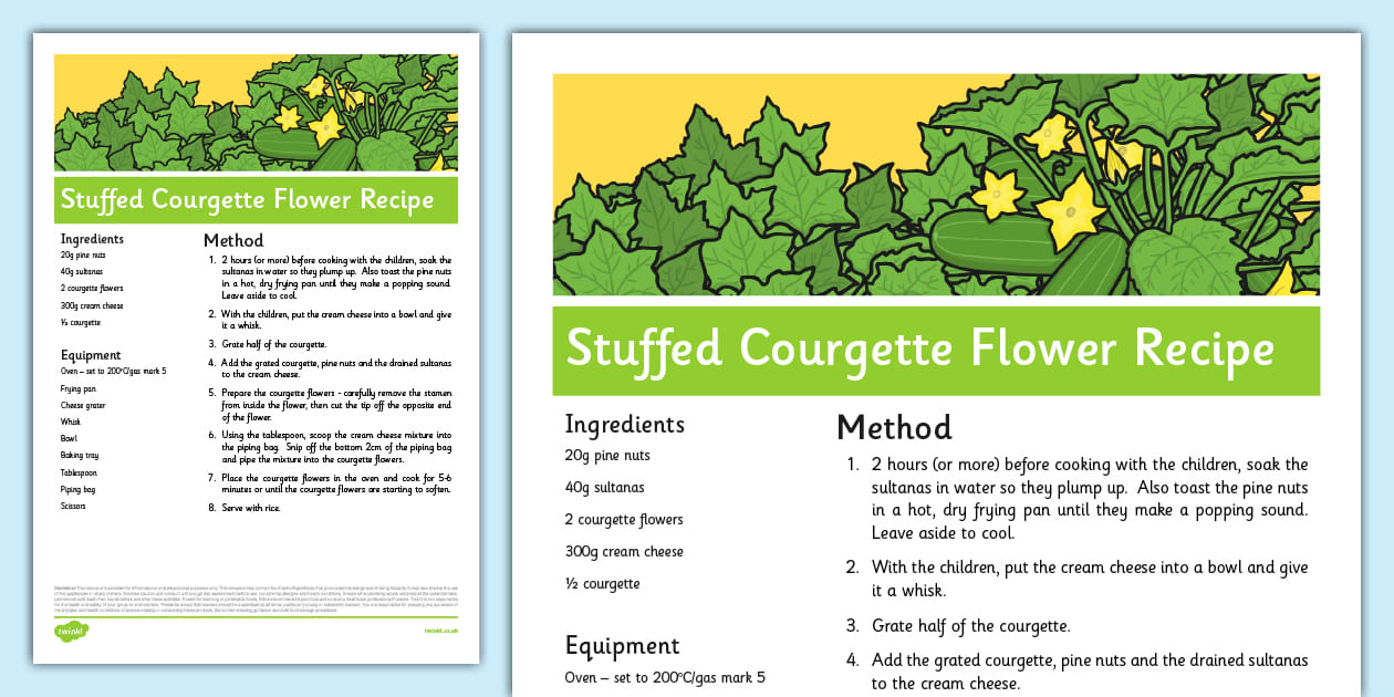 Stuffed Courgette Flower Recipe (teacher made) - Twinkl