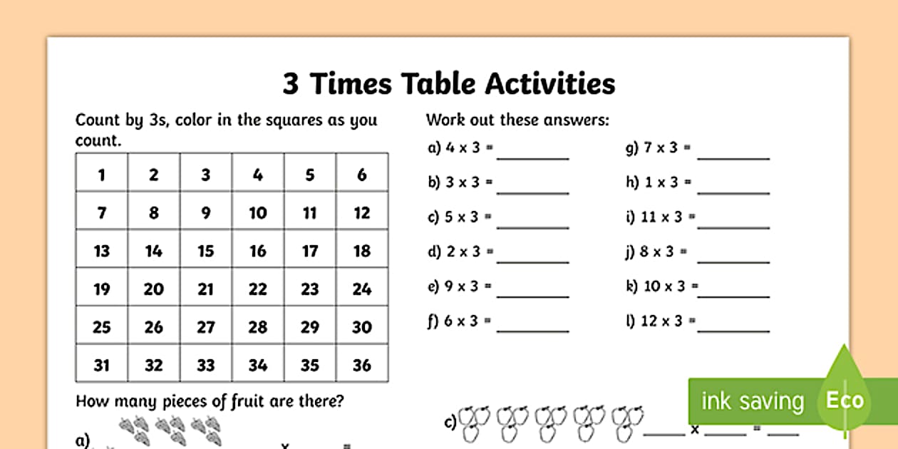 Practice 3 Times Tables Activity for Kids | Twinkl USA
