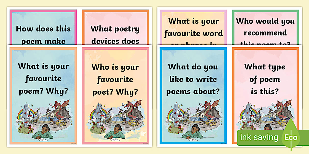 Editable Poetry Questions Display Cards (teacher made)