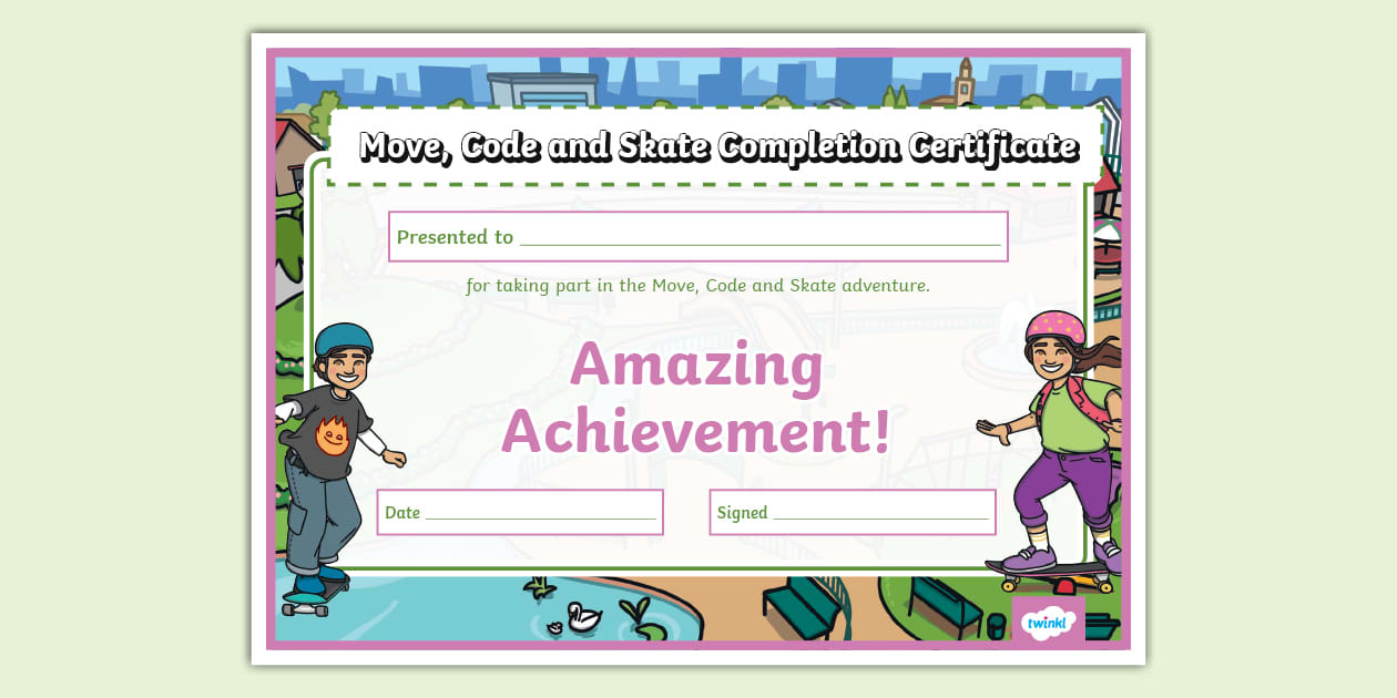 Mini IU Year 2 Move, Code, Skate Completion Certificate
