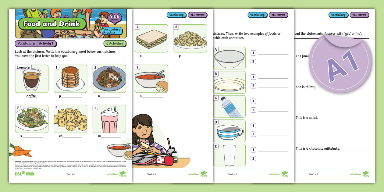 YLE Movers Food and Drink Activity Sheet (Lehrer gemacht)