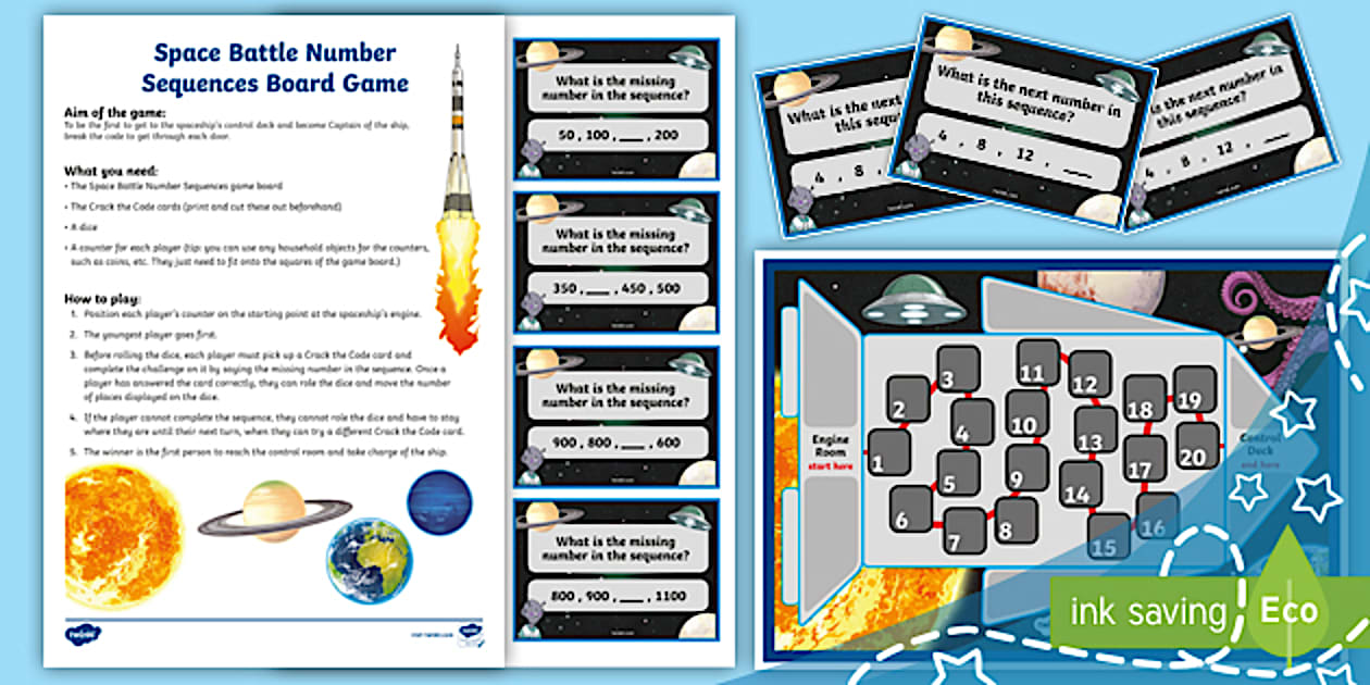 👉 Space Battle: Number Sequences Board Game (Ages 7 - 8)
