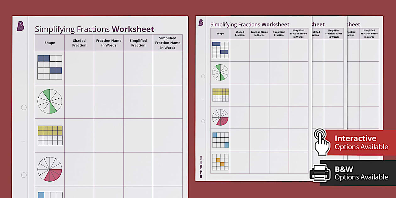 Simplifying Fractions Worksheet (teacher made) - Twinkl
