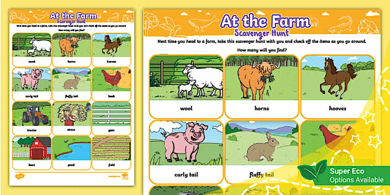 At the Farm Scavenger Hunt (Ages 5 - 7) (teacher made)