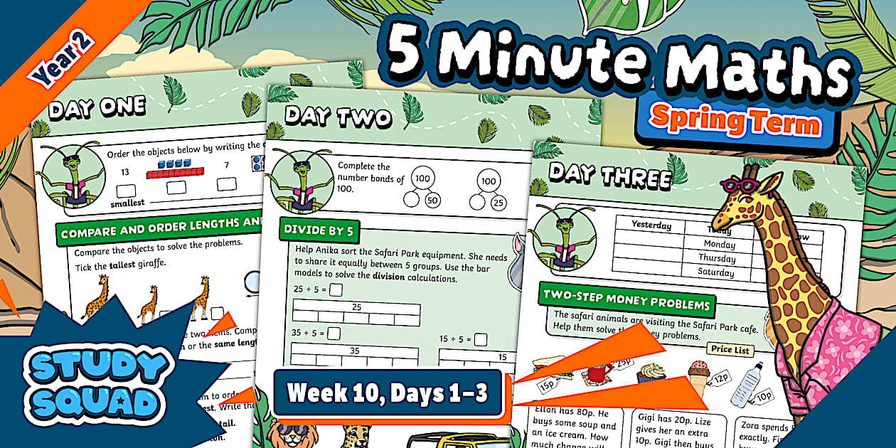 👉 Study Squad 5 Minute Maths Year 2 Spring - Week 10 Days 1-3