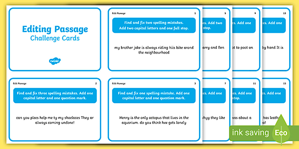 Editing Task Cards - Years 1-2 - English (teacher made)