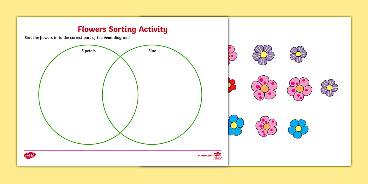 Venn Diagram Flower Sorting Worksheet - Maths Resource - Twinkl