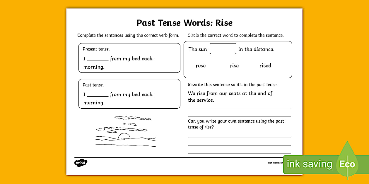 Past Tense Words - Rise Worksheet (teacher made) - Twinkl