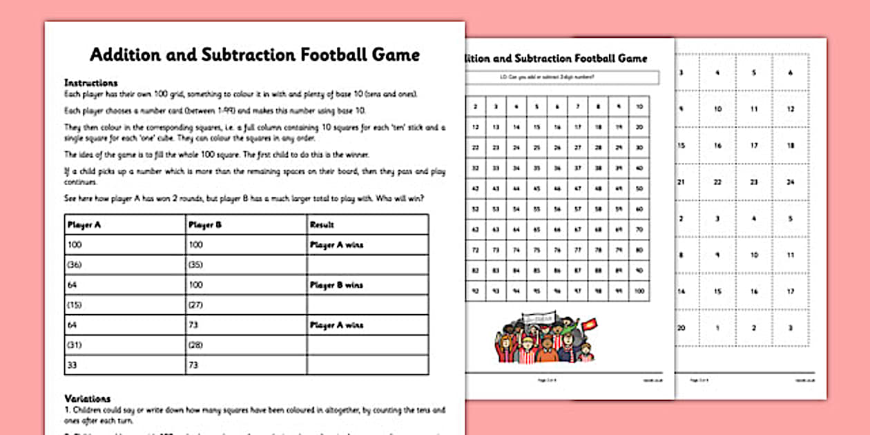 Addition and Subtraction Football Game (teacher made)