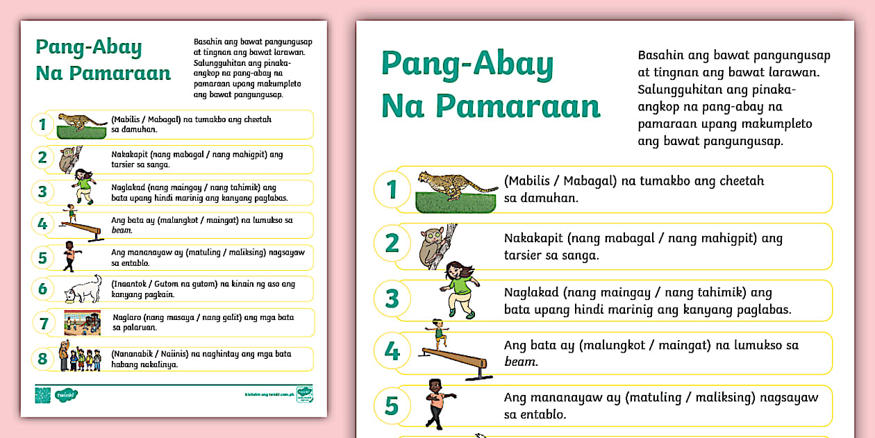 Pang-Abay Na Pamaraan Activity Sheet | Grade 1 | Twinkl