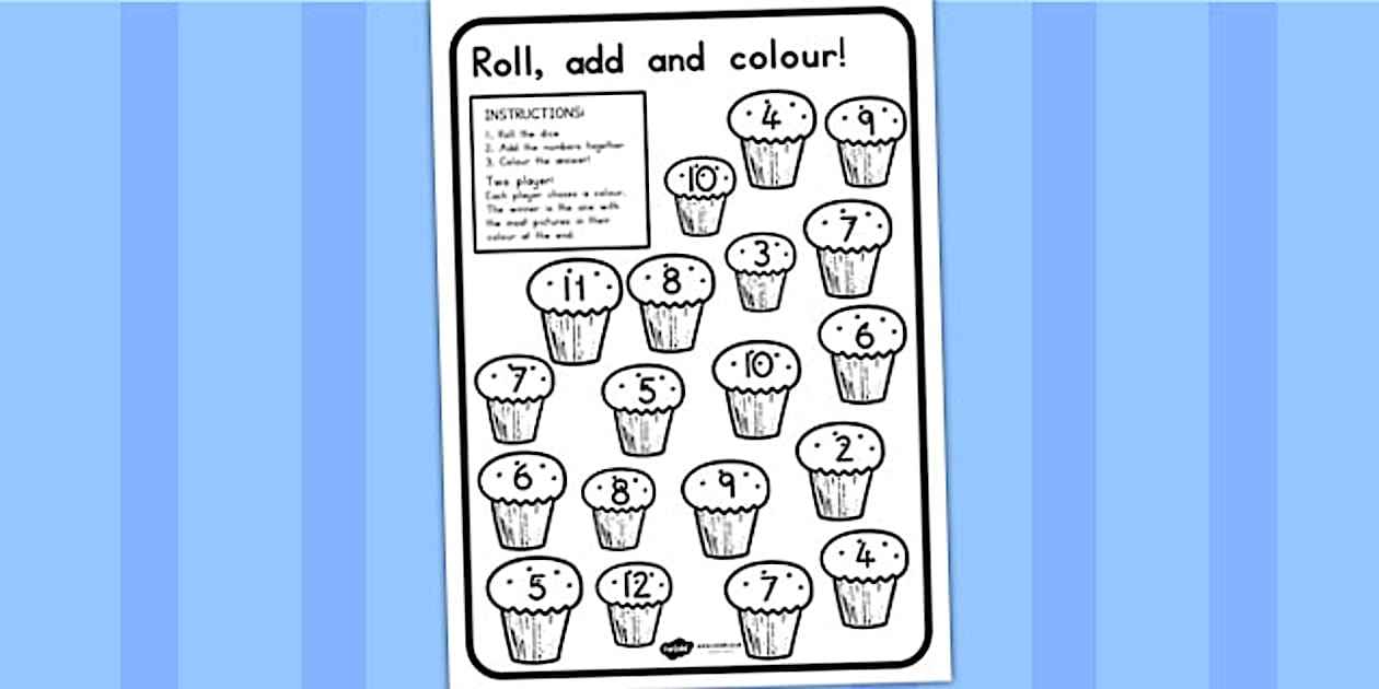 Cupcake Roll and Colour Dice Addition Activity - Twinkl
