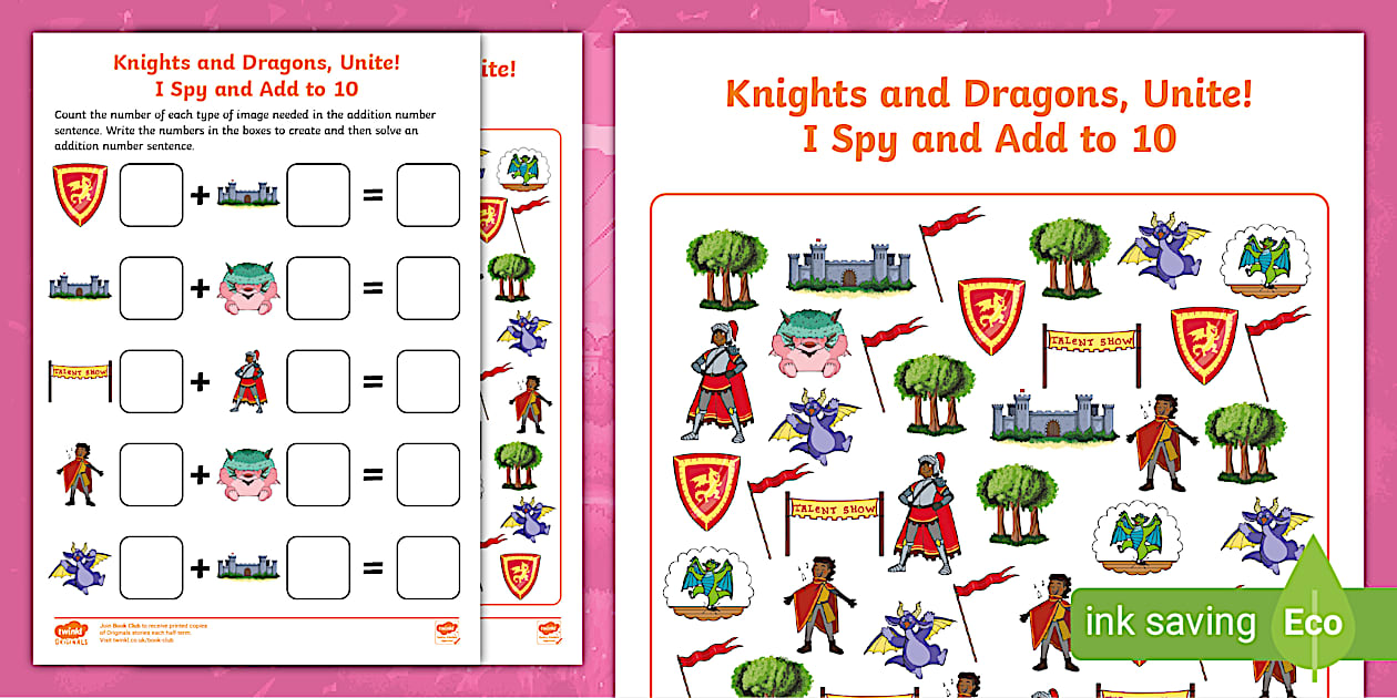 👉 Knights and Dragons, Unite! I Spy and Add to 10 Activity